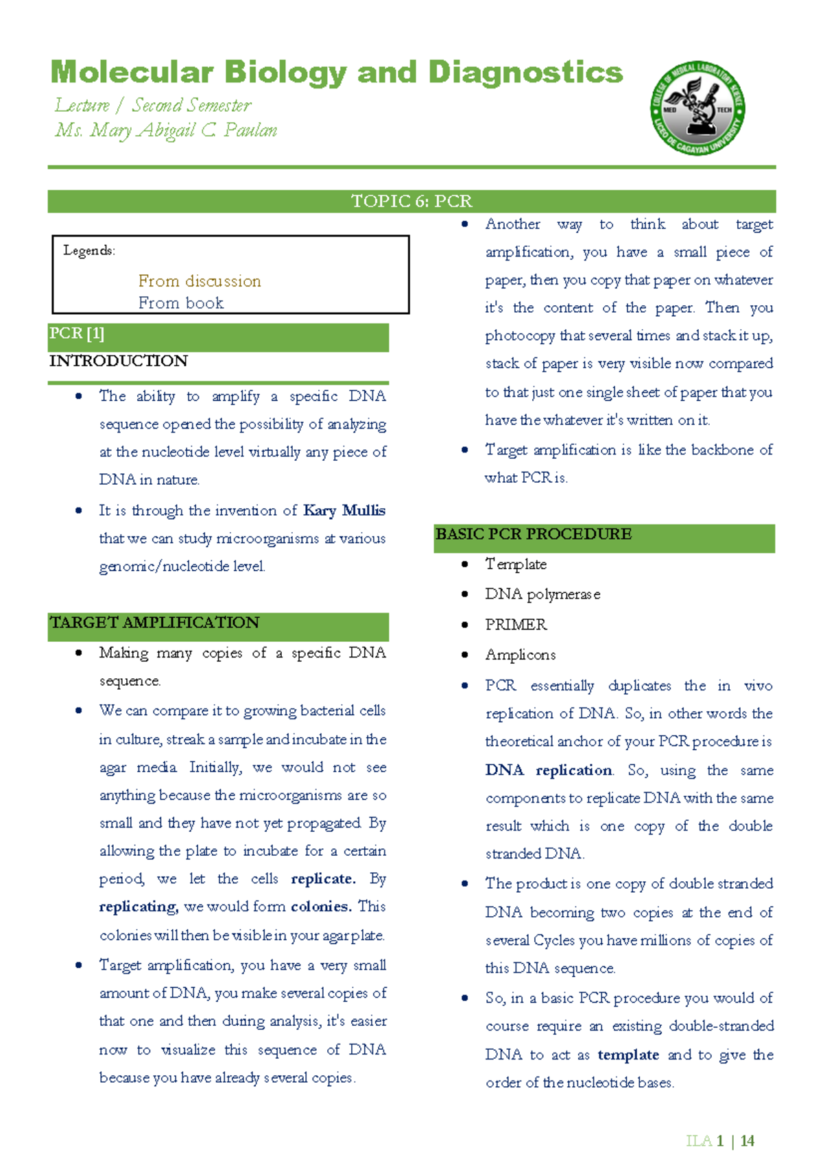 M3 Molbio Amplification - Molecular Biology and Diagnostics Lecture ...