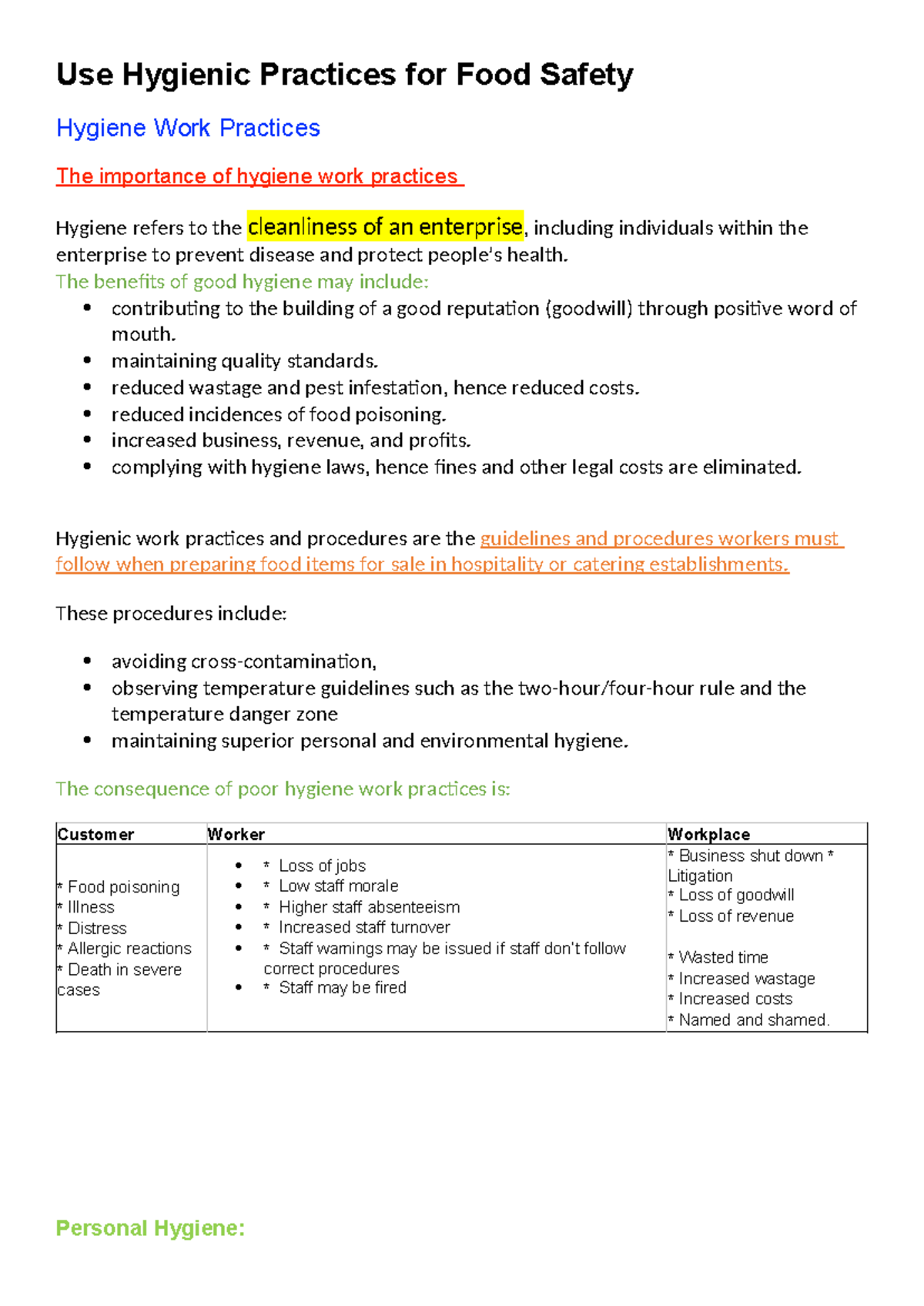 Use Hygienic Practices for Food Safety - The benefits of good hygiene ...