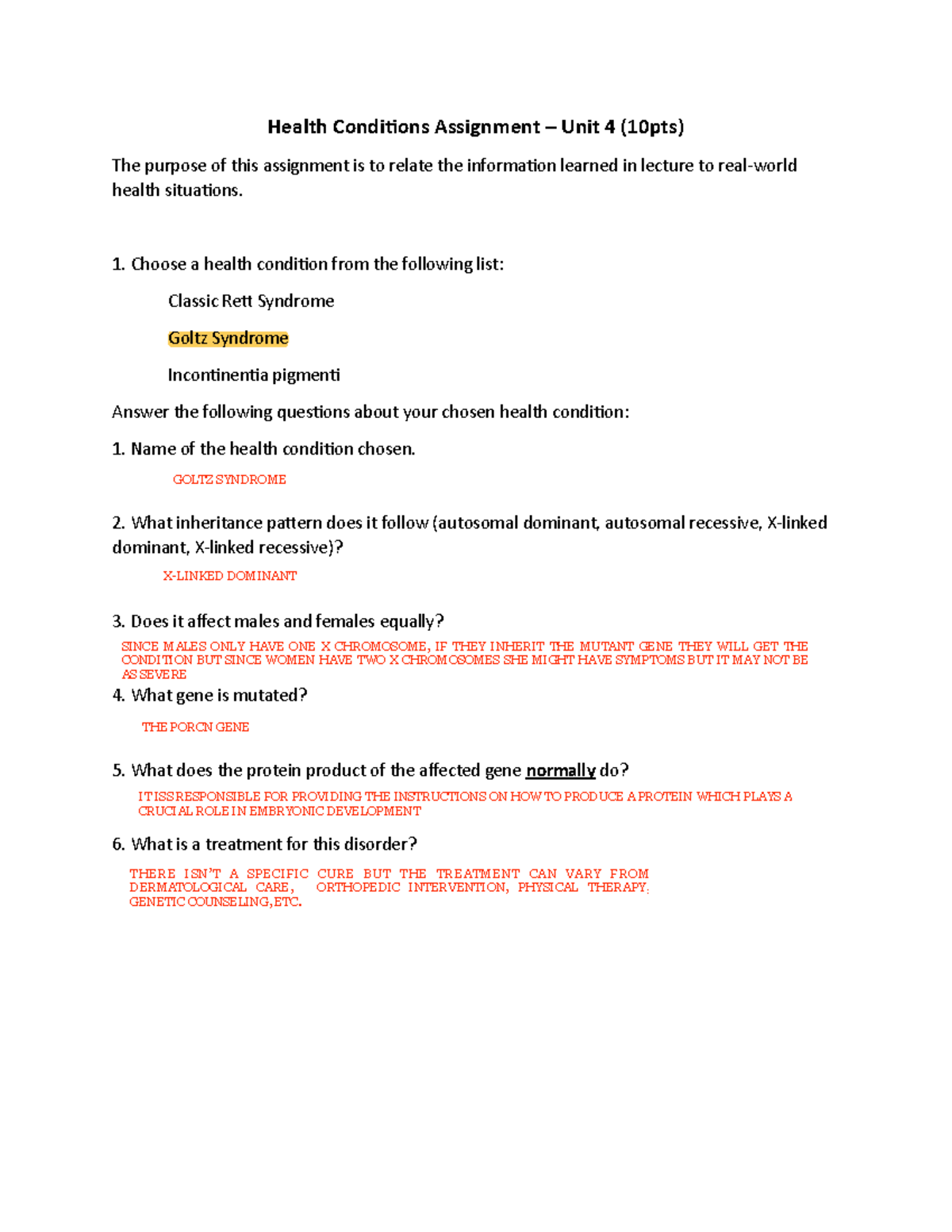 Health Conditions Assignment - Unit 4 copy - Health Conditions Assignment – Unit 4 (10pts) The ...