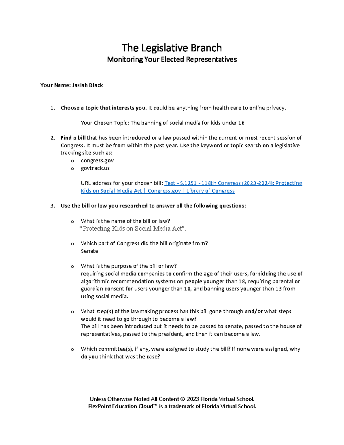 The legislative branch assignment template - Unless Otherwise Noted All ...