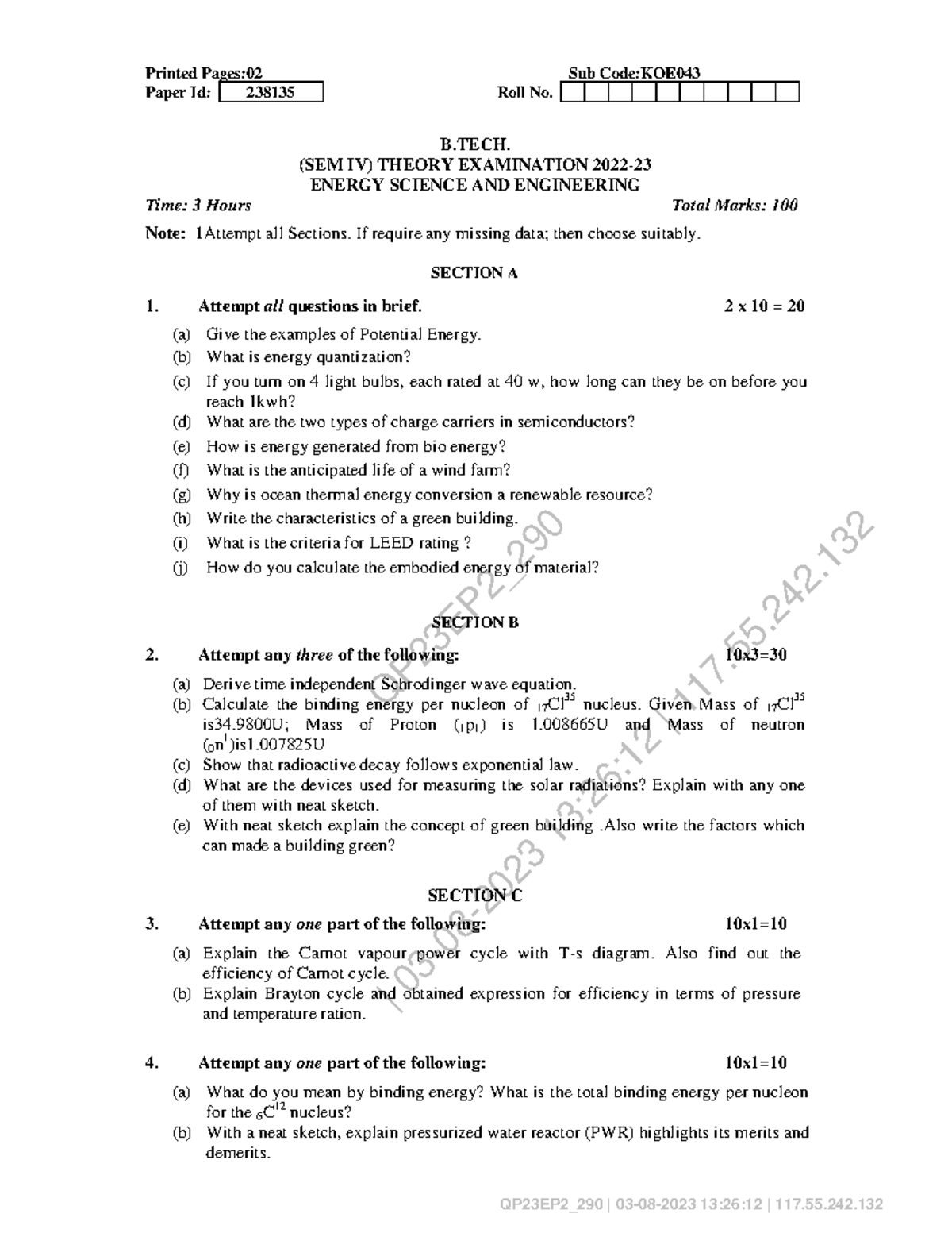 Energy Science AND Engineering KOE 043 - QP23EP2_ | 03-08-2023 13:26:12 ...