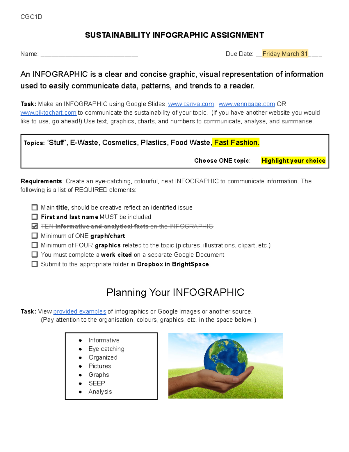 Copy of Sustainability Infographic Assignment - SUSTAINABILITY ...