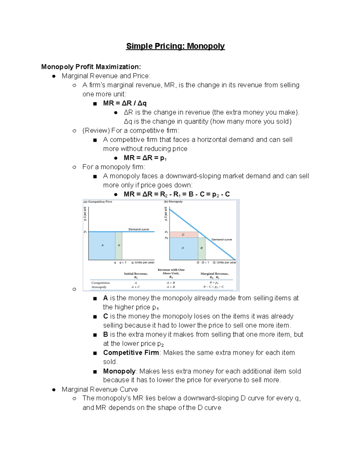 Topic 2-Part 2 Simple Pricing Monopoly - Simple Pricing: Monopoly Monopoly Profit Maximization ...