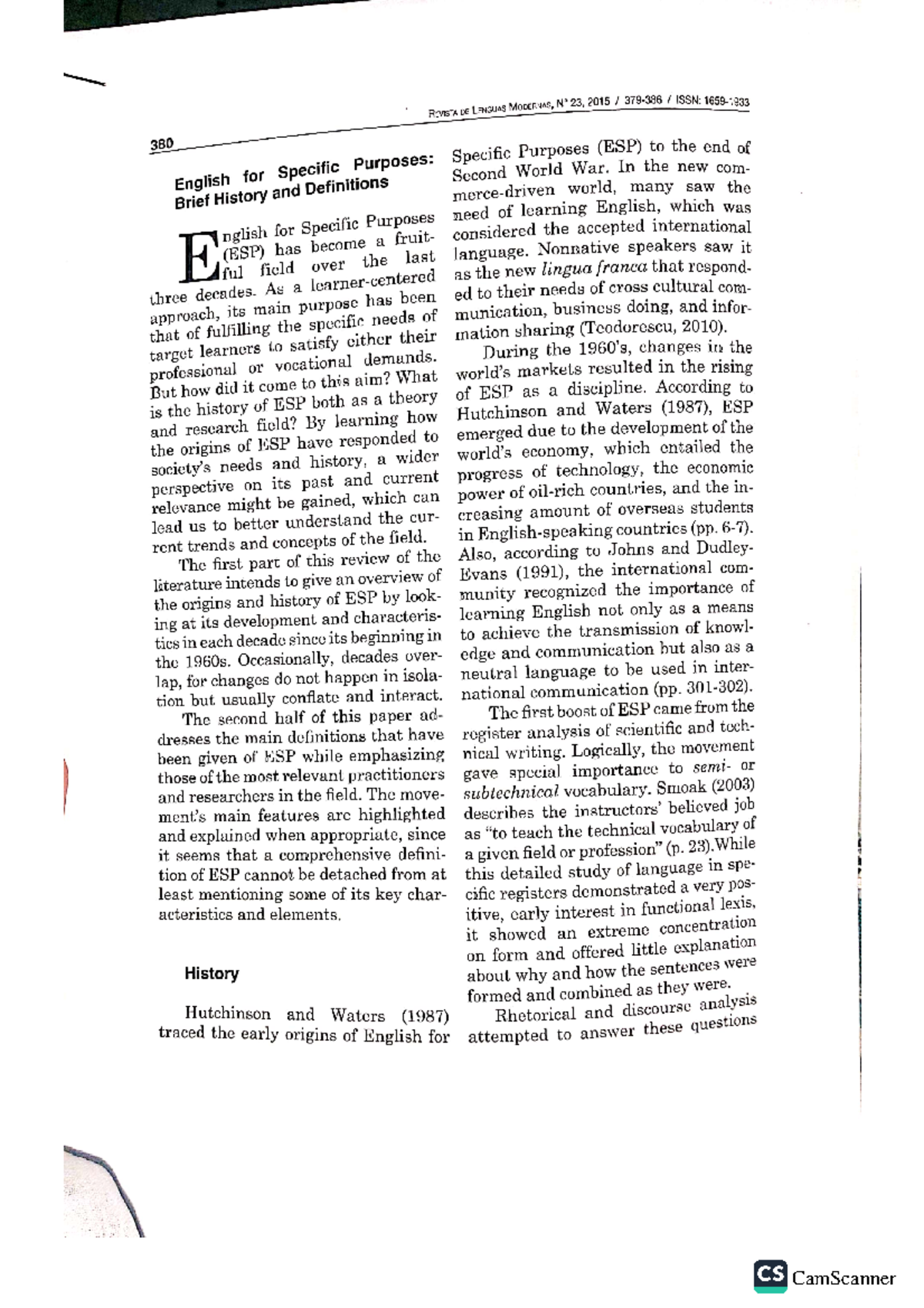 Purposes and history of Esp - English - Studocu