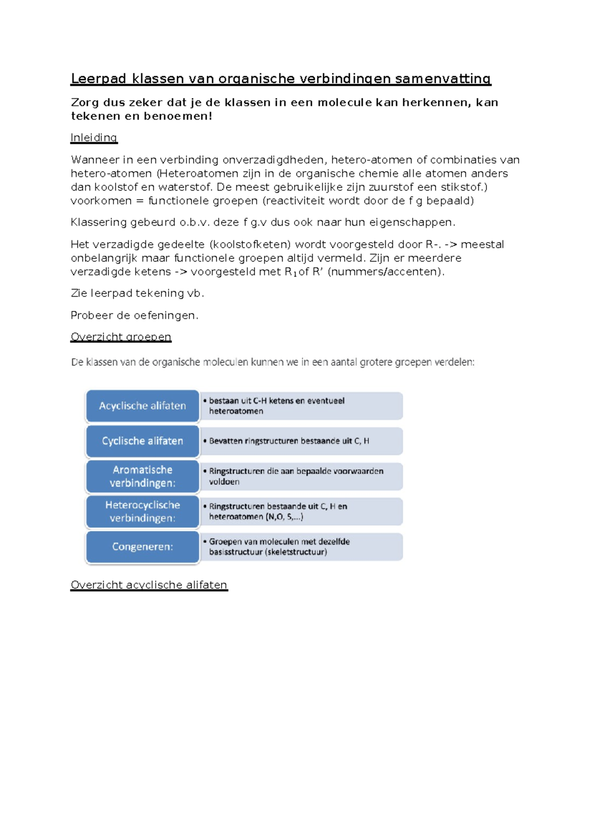 Bio-Organische Chemie Leerpad - Leerpad klassen van organische verbindingen samenvatting Zorg ...