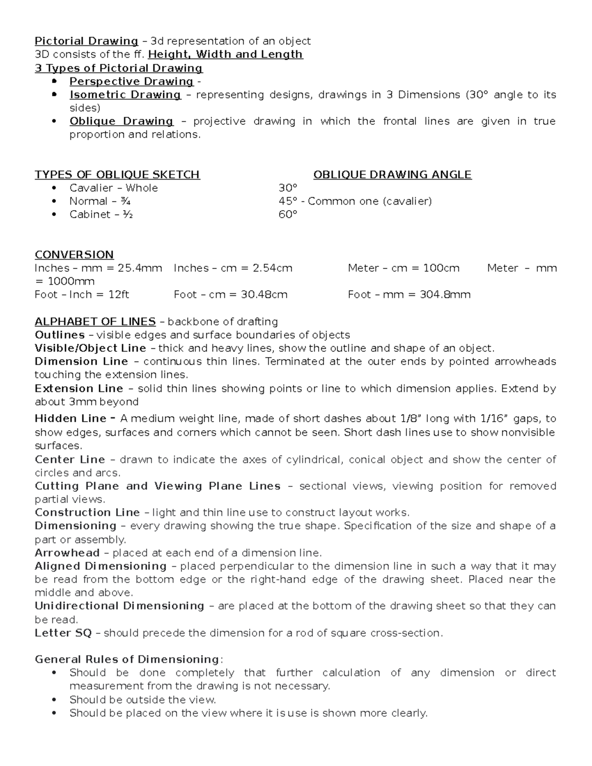 Pictorial Drawing - Height, Width and Length 3 Types of Pictorial ...