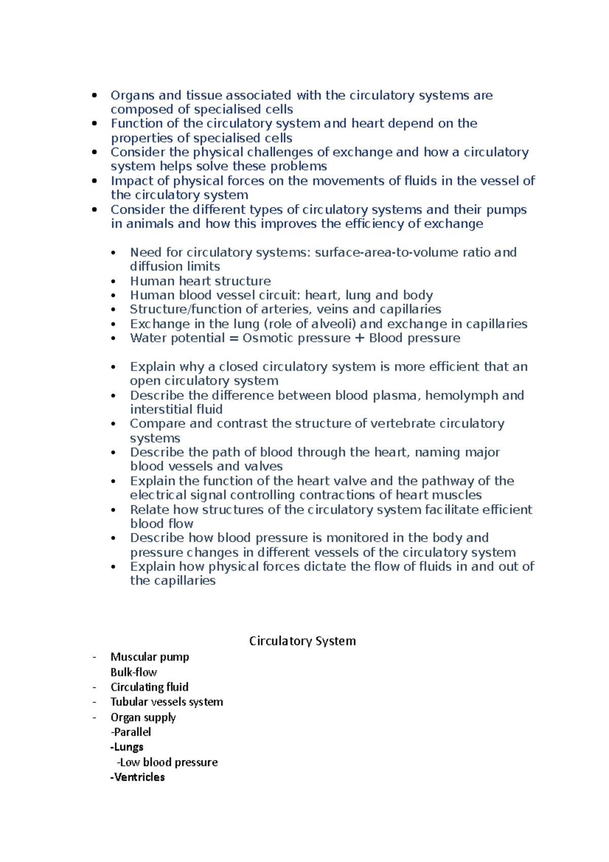 Circulatory systems - Studocu