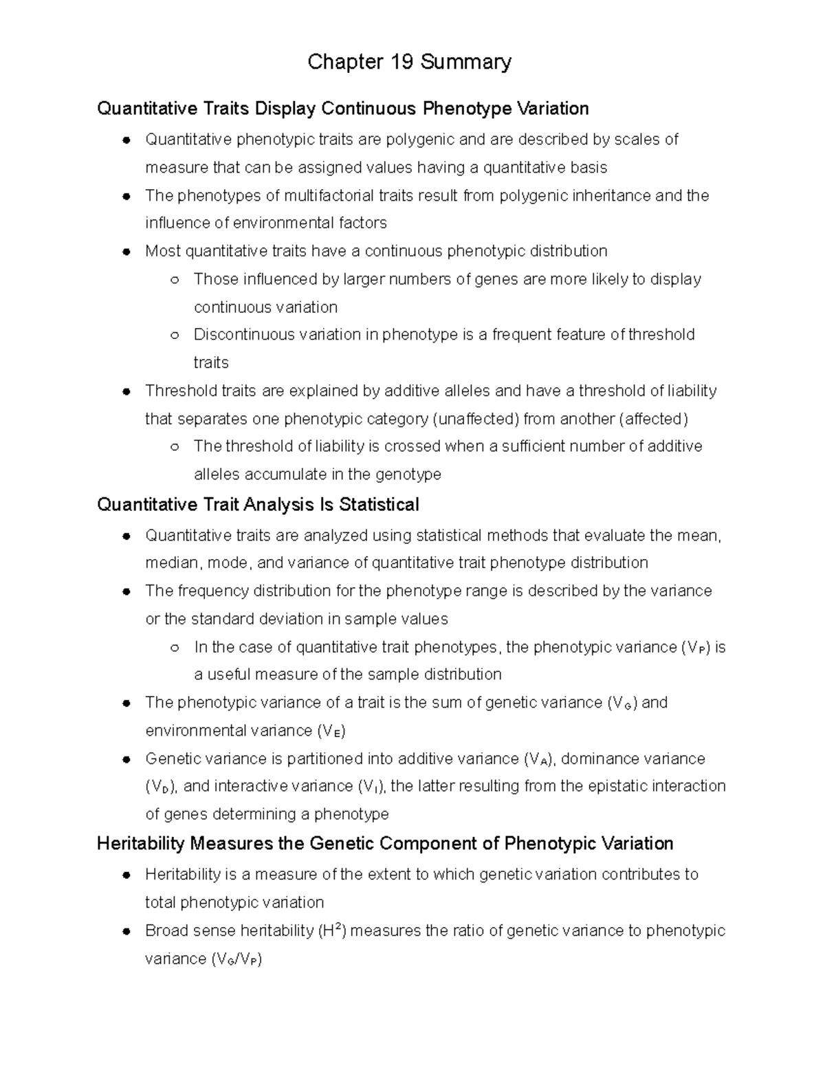 Chapter 19 Summary - Chapter 19 Summary Quantitative Traits Display Continuous Phenotype ...