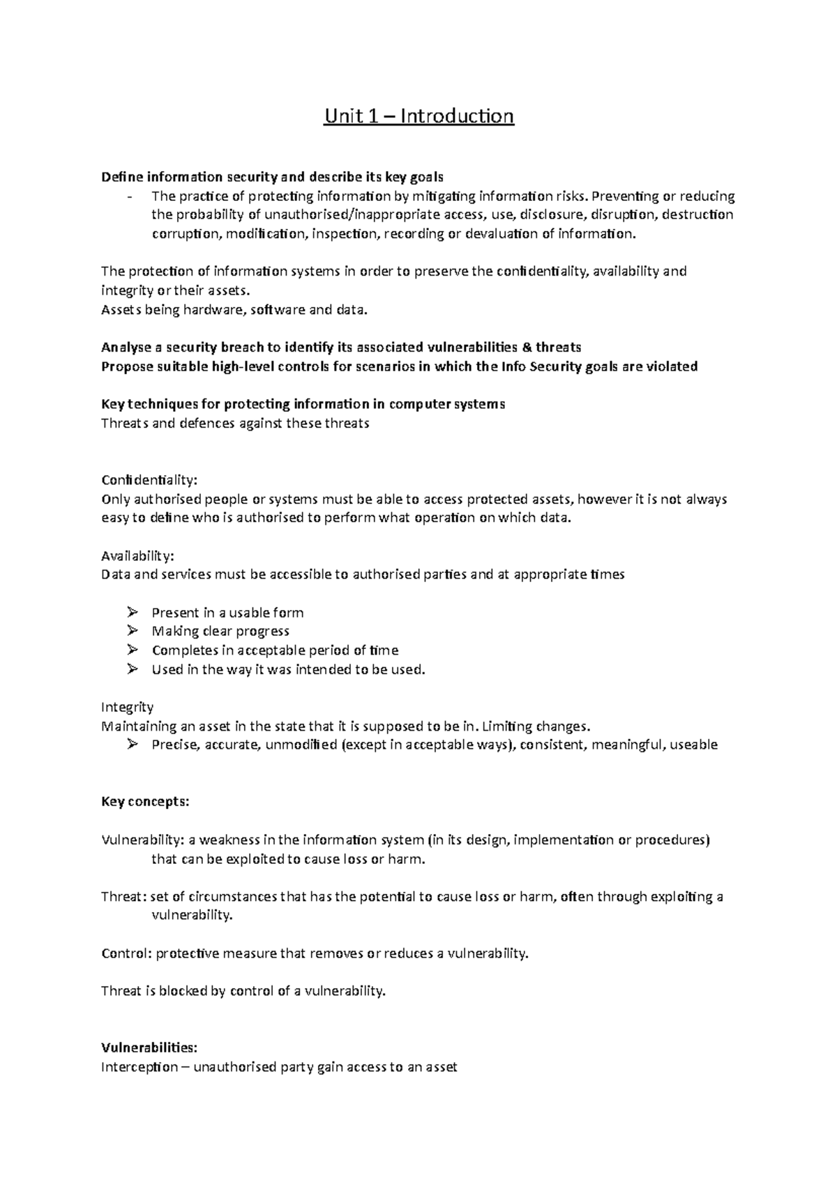 Unit 1 - Intro - Lecture notes 1 - Unit 1 – Introduction Define ...