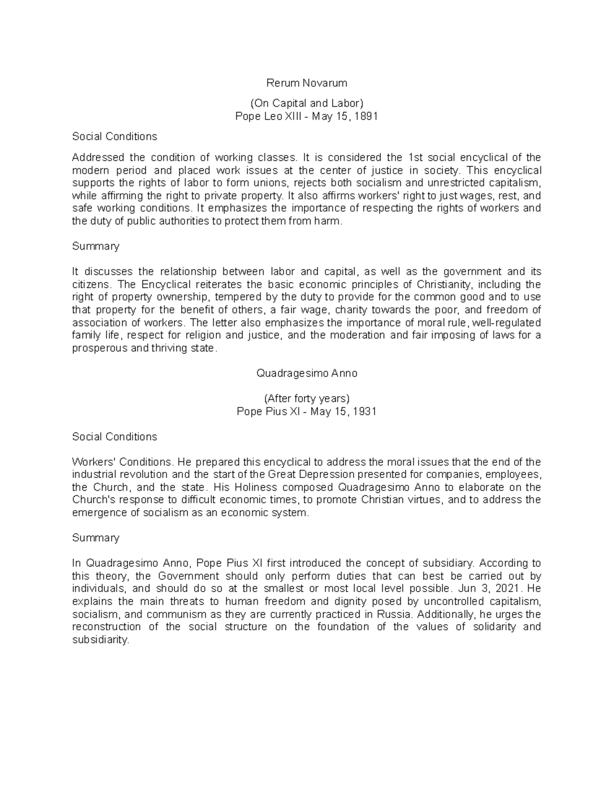 Encyclical-letters - N/A - Rerum Novarum (On Capital and Labor) Pope ...