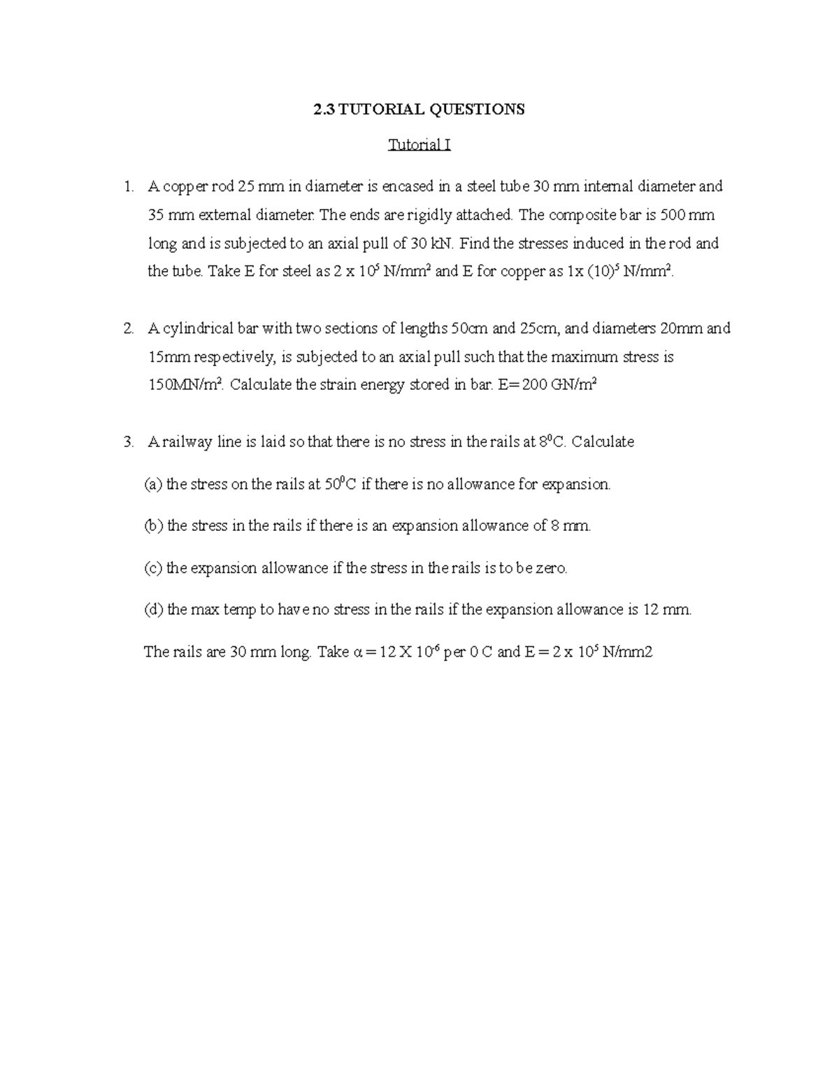 MOS Tutorial 1 - Mechanics of Solids / Engineering Mechanics - Question ...