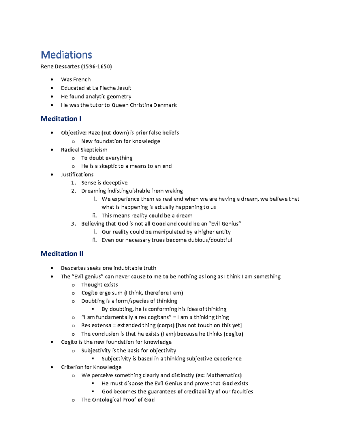 Mediations - Here are lecture notes about Meditations which was ...