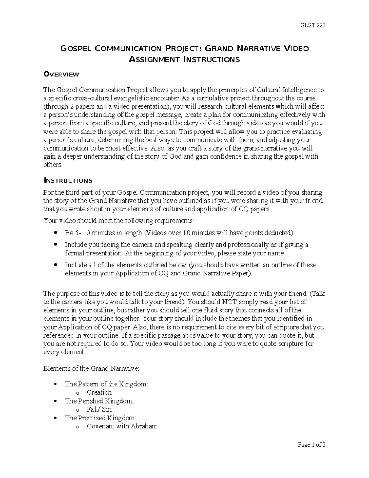 Gospel Communication Project Grand Narrative Video Assignment ...