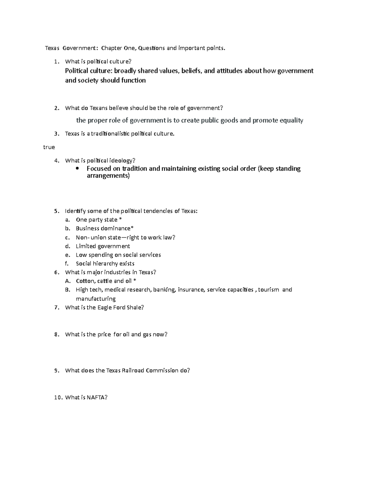 Texas Government - study guide - Texas Government: Chapter One ...