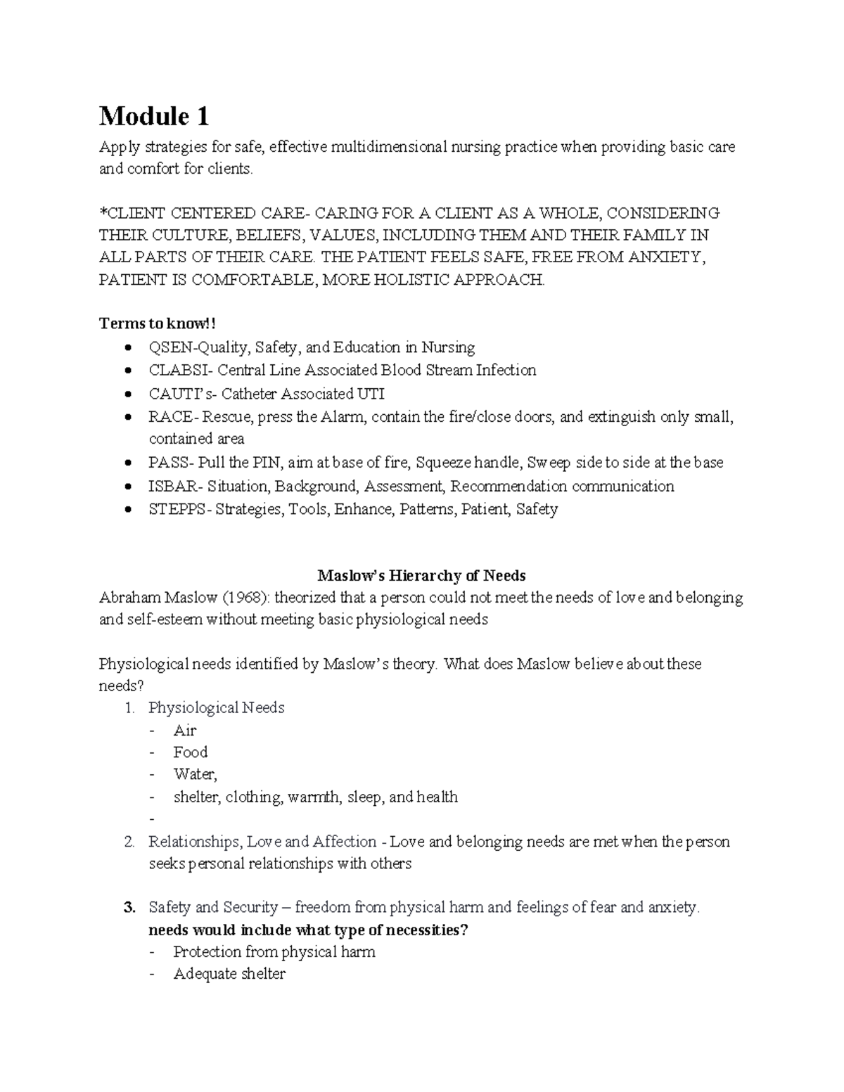 MDC I Module 1-2 Topic Review 2 - Module 1 Apply strategies for safe ...