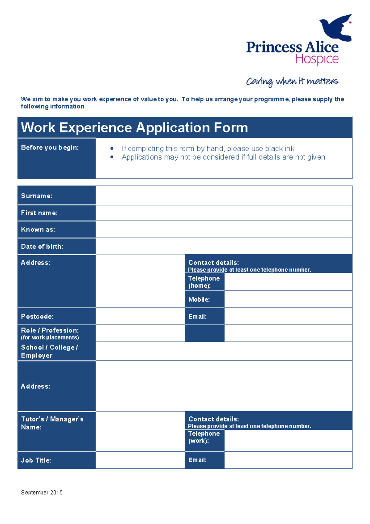 Work-Experience-Form - We aim to make you work experience of value to ...