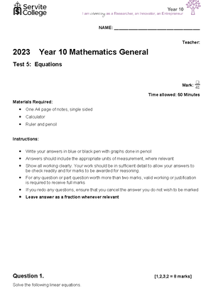 Year 10 Formula Sheet 2024 - Mathematics Formula Sheet Year 10 Index ...