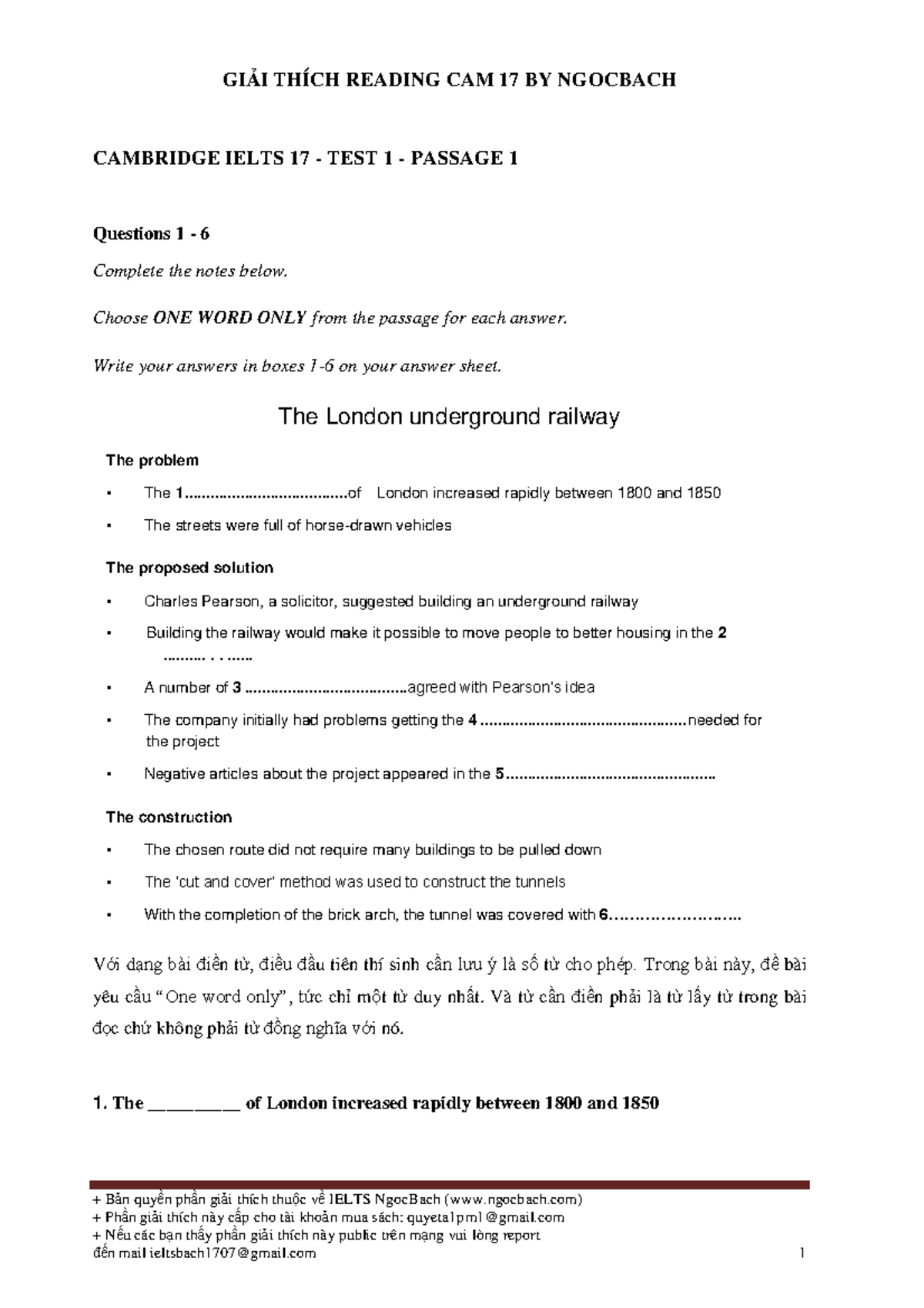 CAMBRIDGE 17 COURSE - Bản quyền phần giải thích thuộc về IELTS NgocBach ...