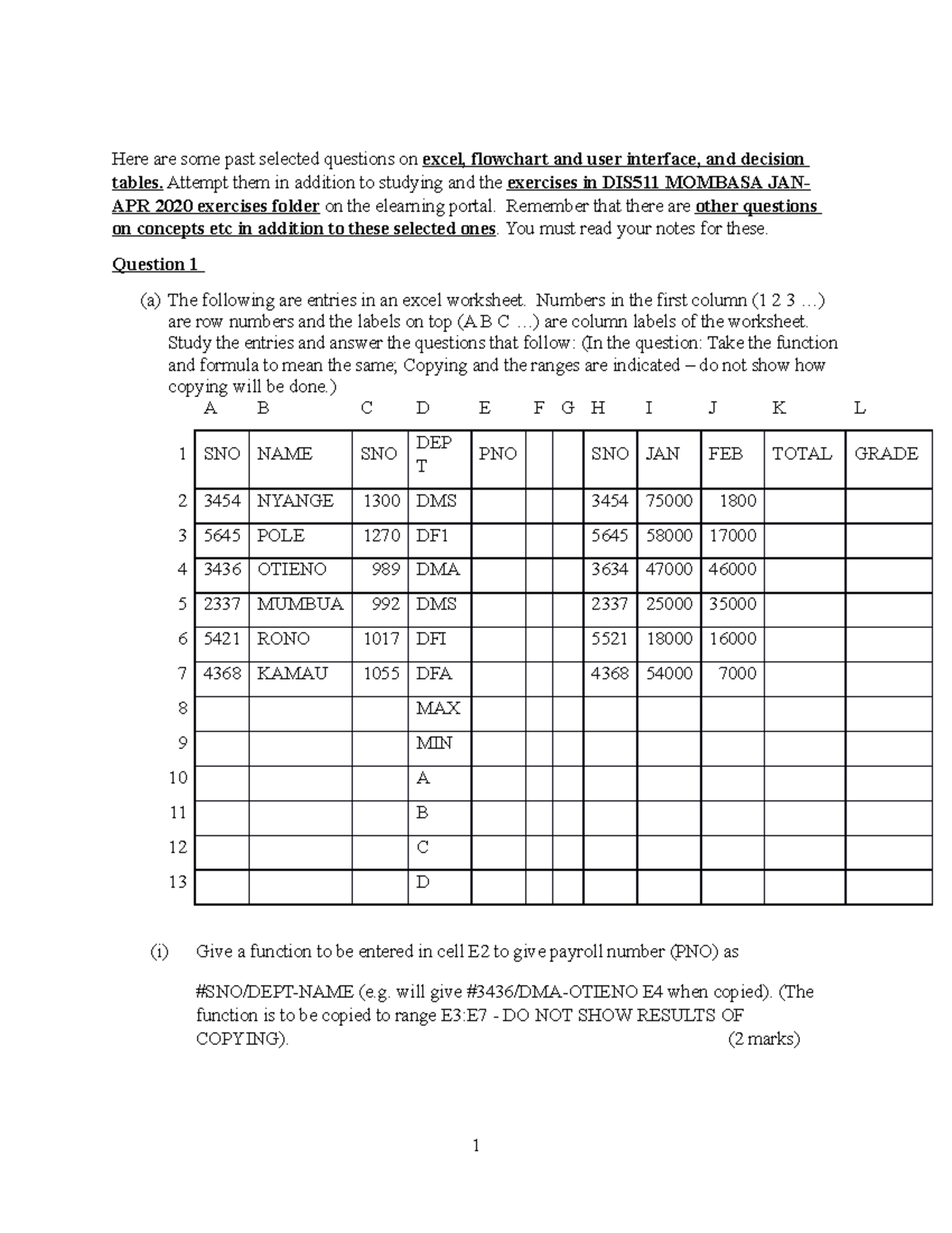 Dis511 Some Selected Past Test Questions Here Are Some Past Selected