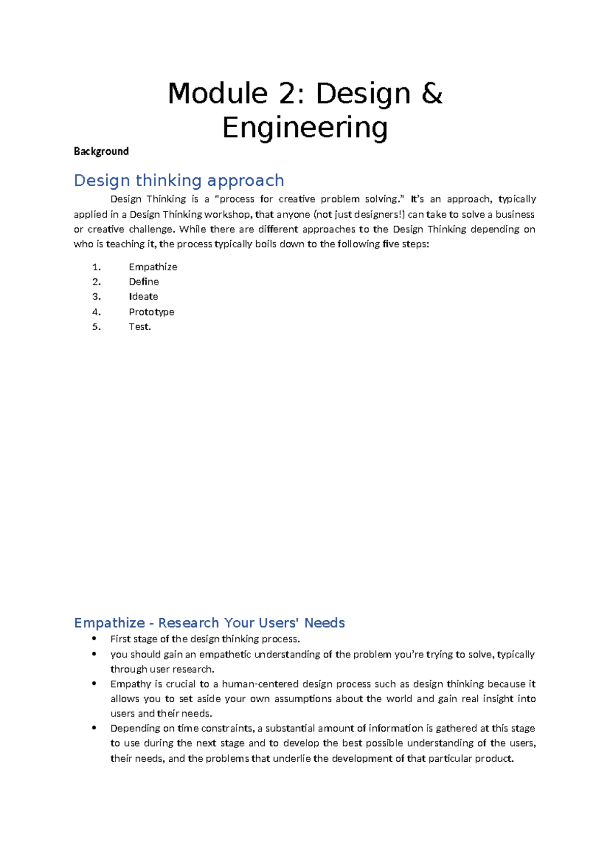 Module 2 sample answers - Module 2: Design & Engineering Background ...