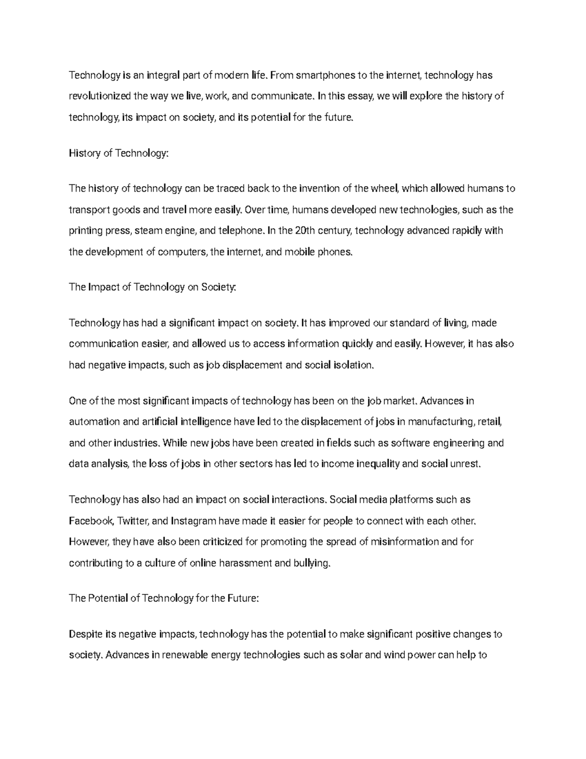 Studoc - Class essay - Technology is an integral part of modern life ...