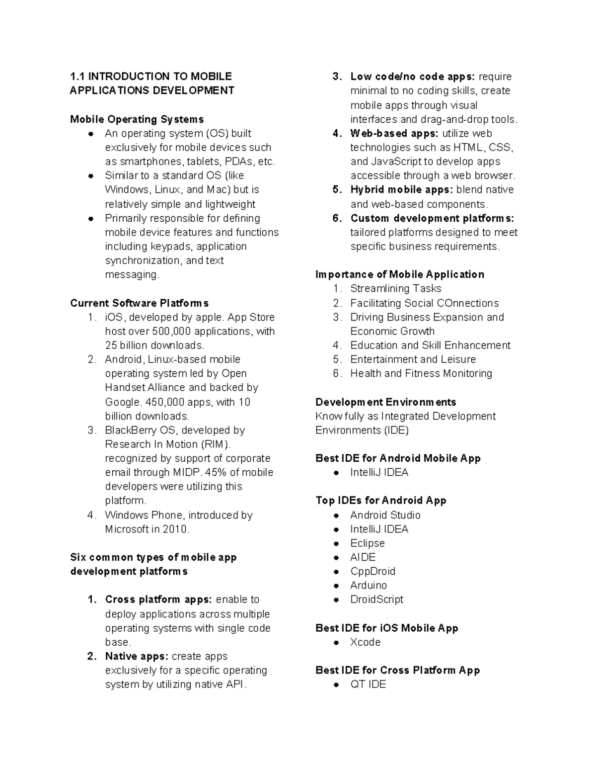 Mobile Computing - 1 INTRODUCTION TO MOBILE APPLICATIONS DEVELOPMENT Mobile Operating Systems An ...
