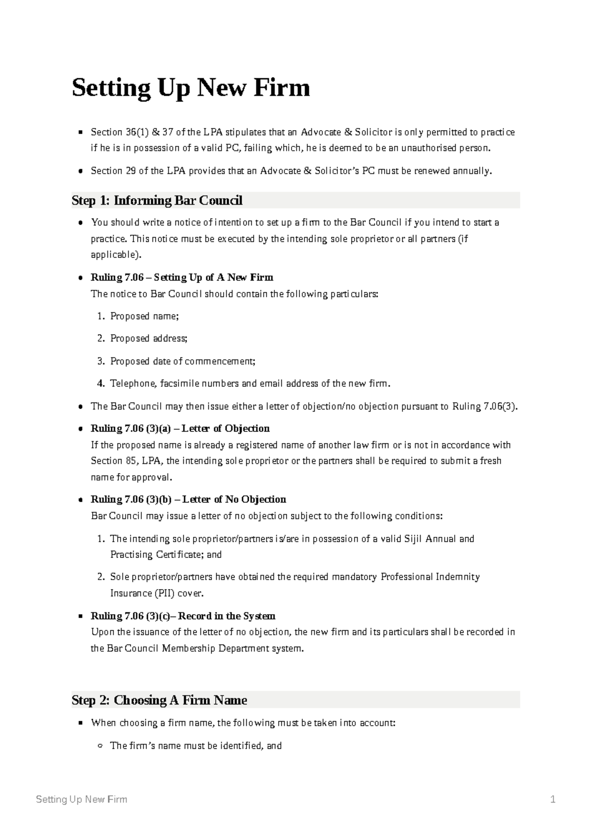 Topic 1 Setting Up New Firm (BCR) - Setting Up New Firm Section 36(1 ...