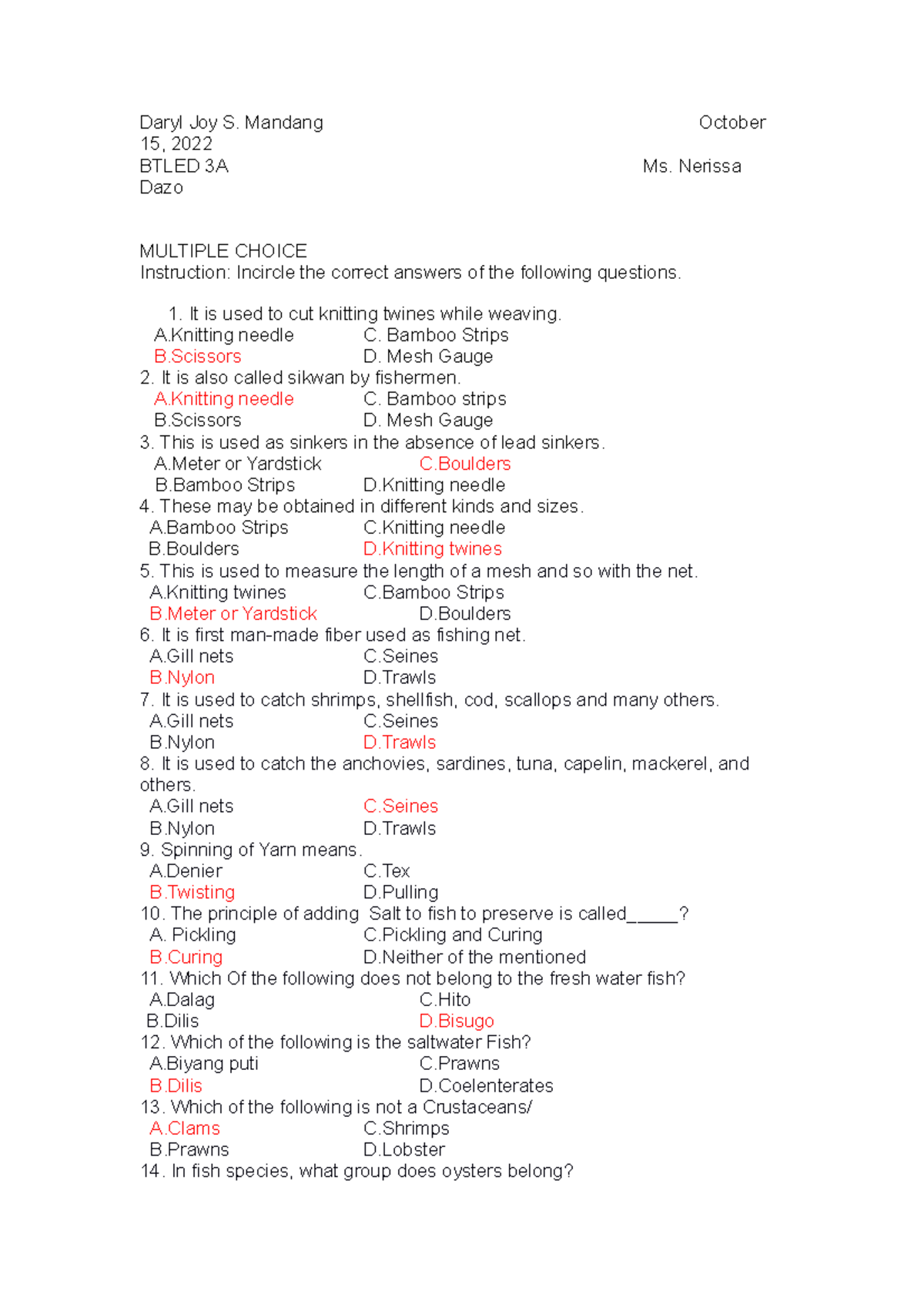 Dayee - notes - Daryl Joy S. Mandang October 15, 2022 BTLED 3A Ms ...