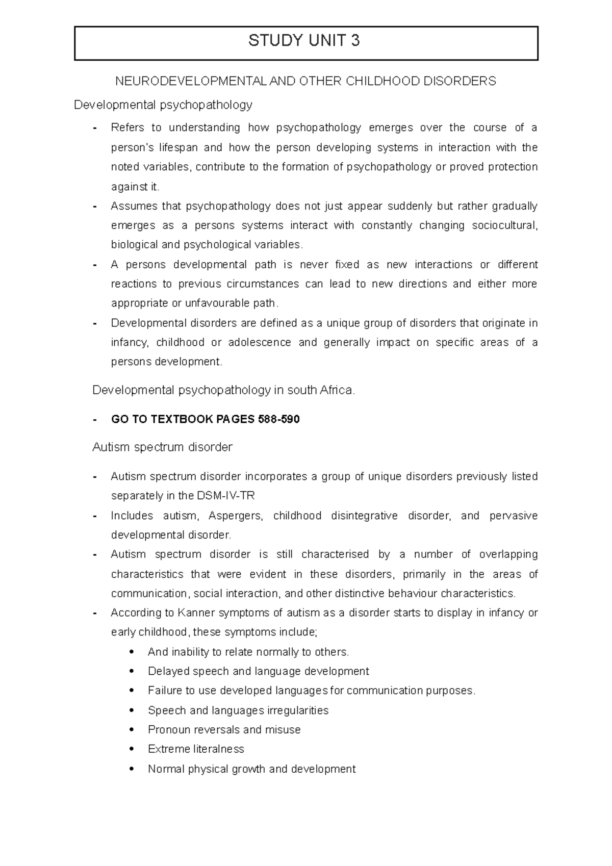 PSYC 311 SU 3 - //// - NEURODEVELOPMENTAL AND OTHER CHILDHOOD DISORDERS Developmental - Studocu
