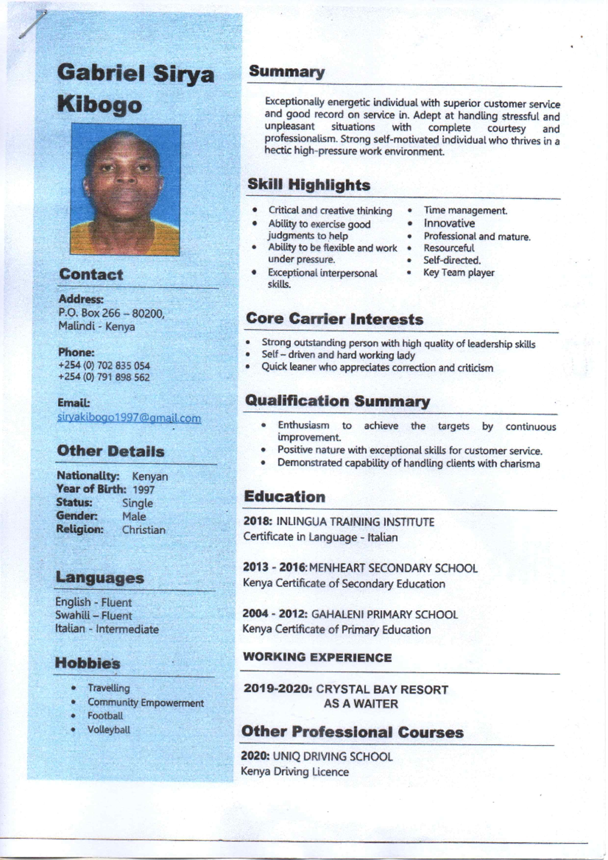 Gabriel cv - application - general agriculture - Studocu