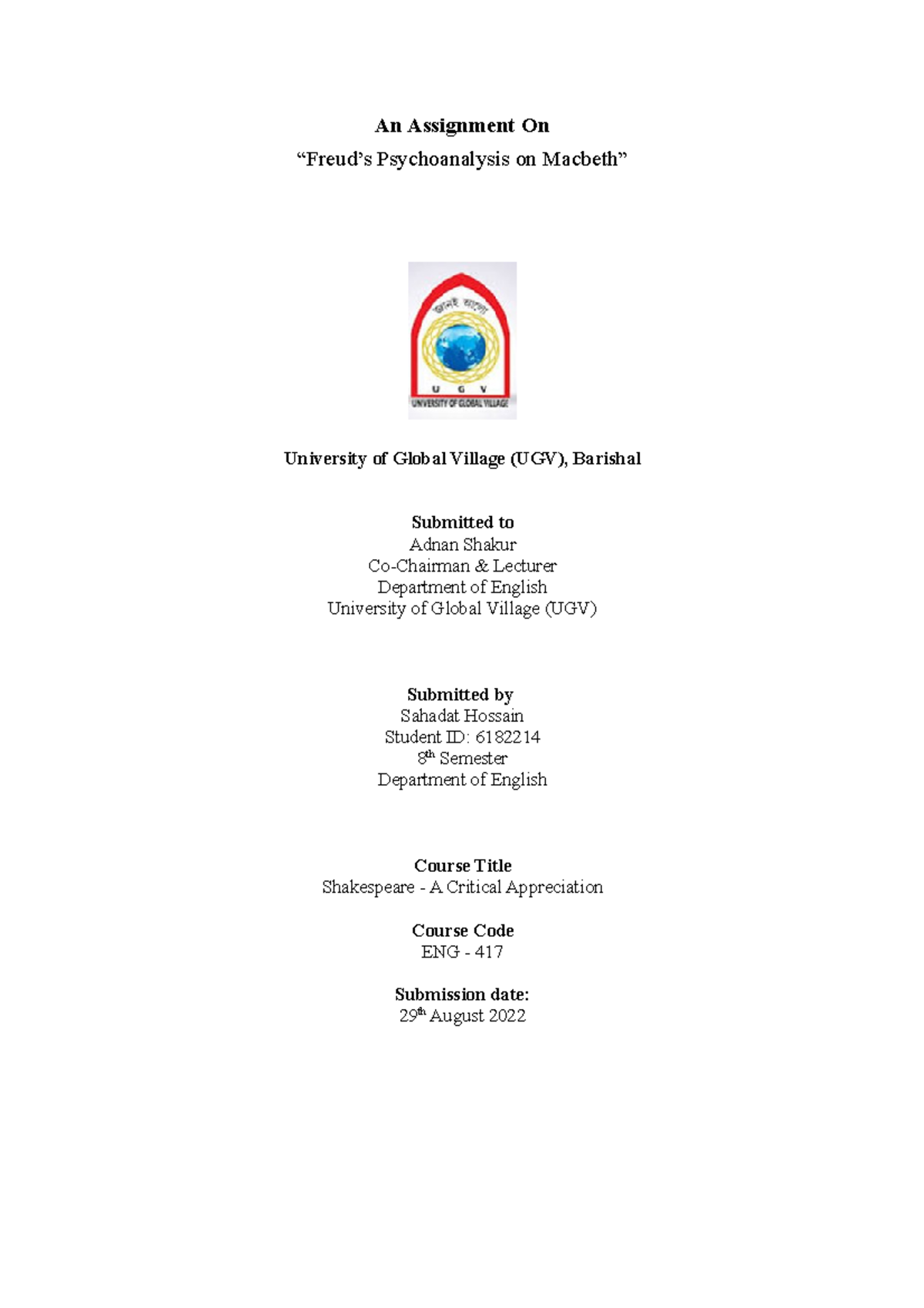 Frueds Psychoanalytic theory on Macbeth - An Assignment On “Freud’s ...