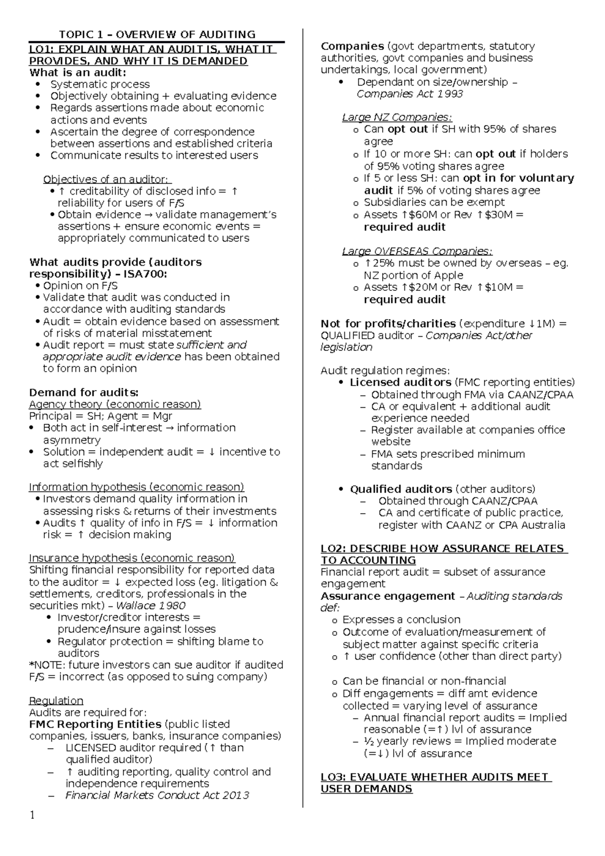 2021 Final Exam Topic Summaries - TOPIC 1 – OVERVIEW OF AUDITING LO1: EXPLAIN WHAT AN AUDIT IS ...