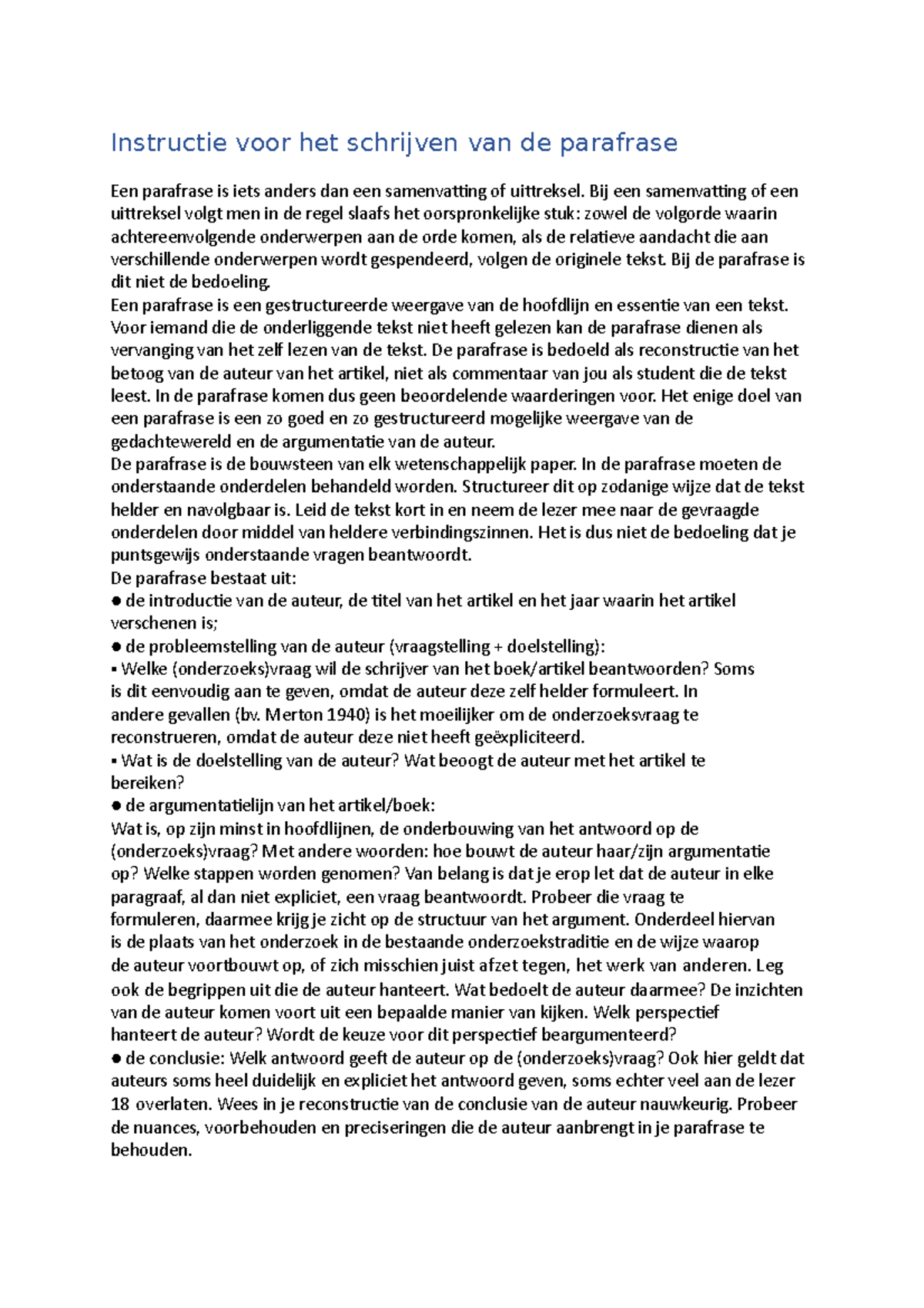Schrijven van een parafrase - Instructie voor het schrijven van de ...