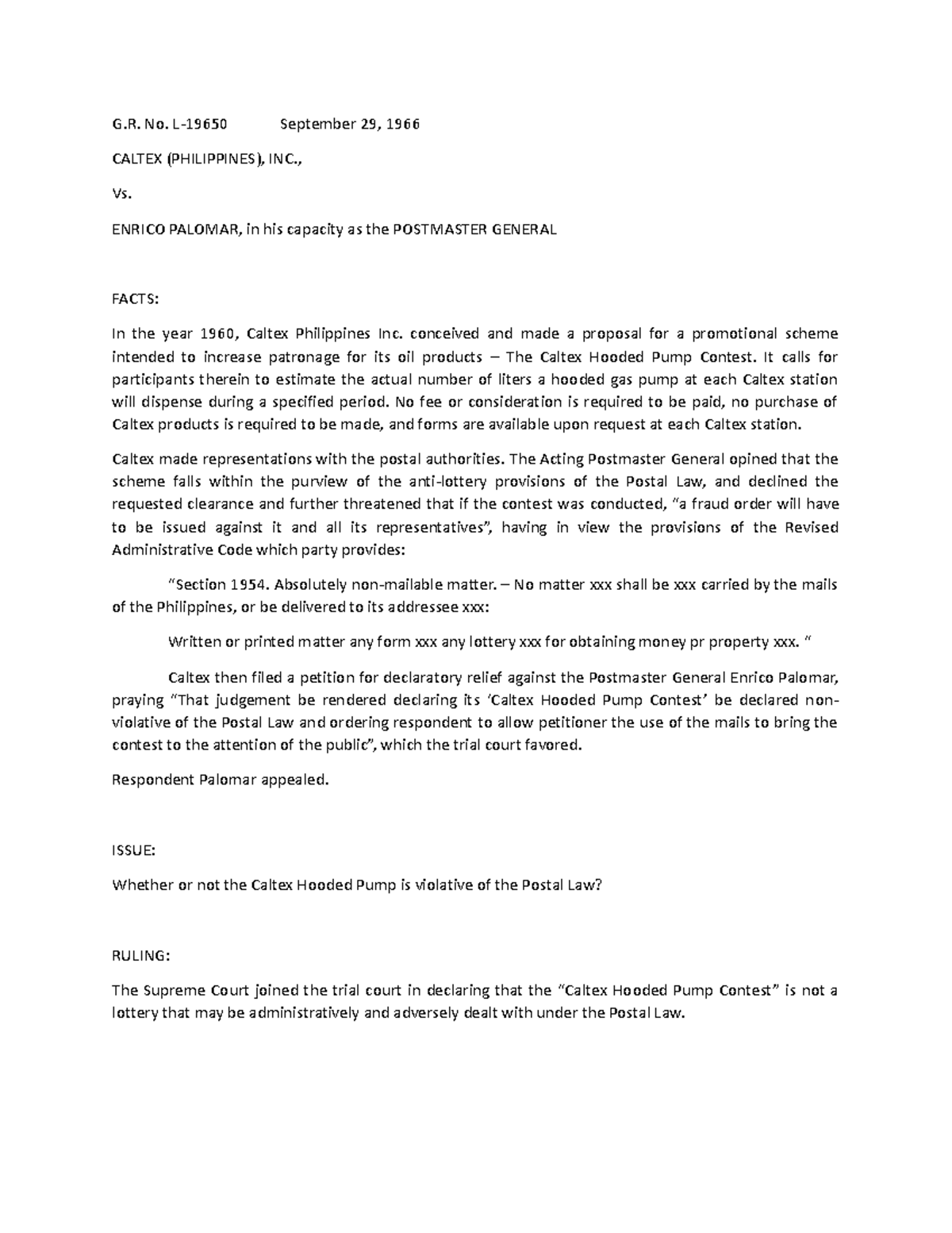 1. Caltex vs - Case Digest on Statutory Construction - G. No. L-19650 ...