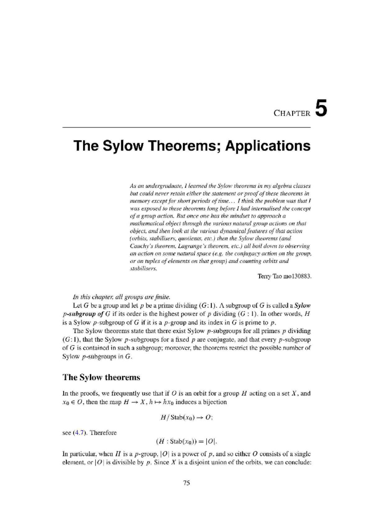 Chapter-5 The Sylow Theorems; Applications - Botany/Mathematics - Studocu