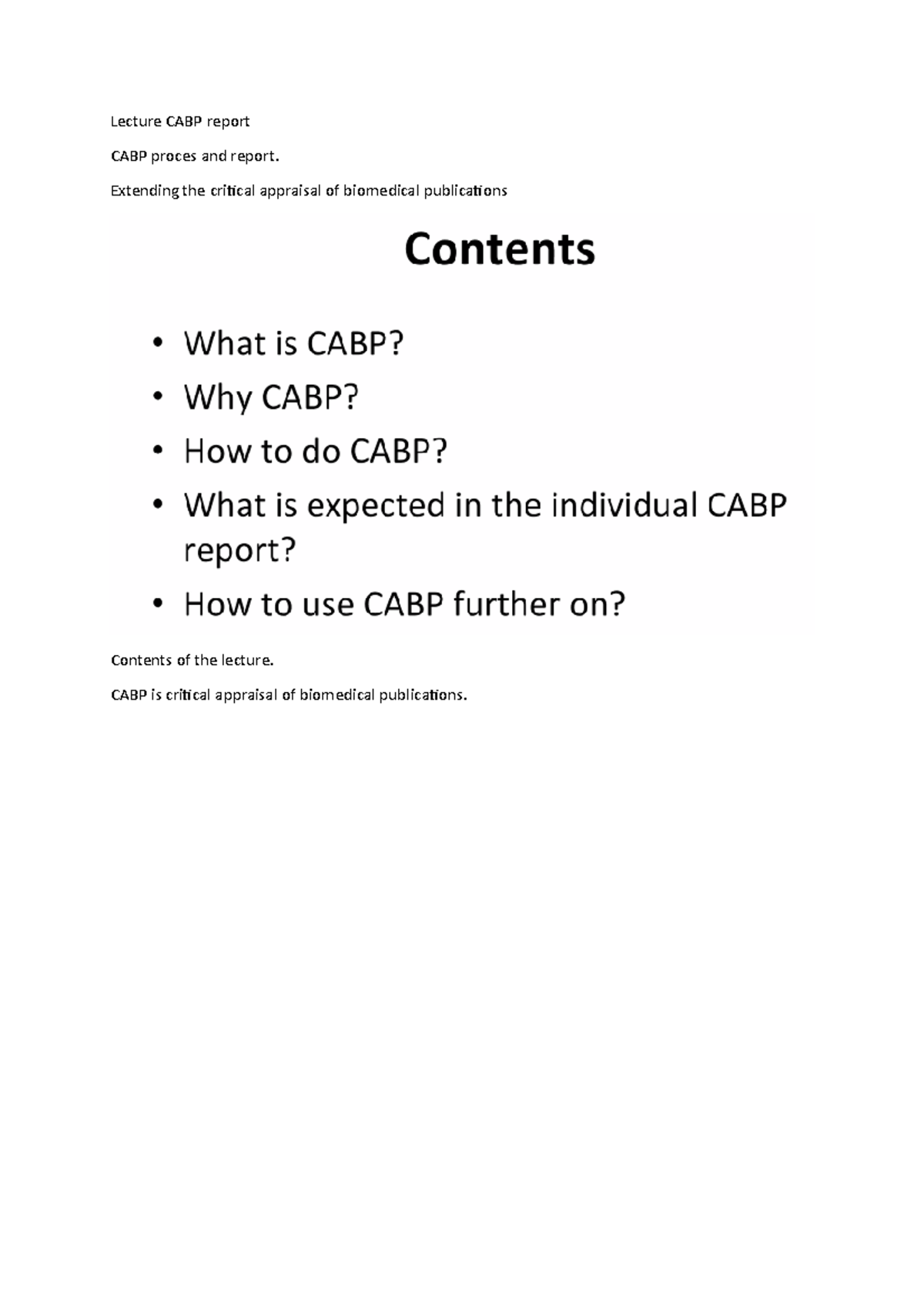 Lecture CABP report - Lecture CABP report CABP proces and report ...