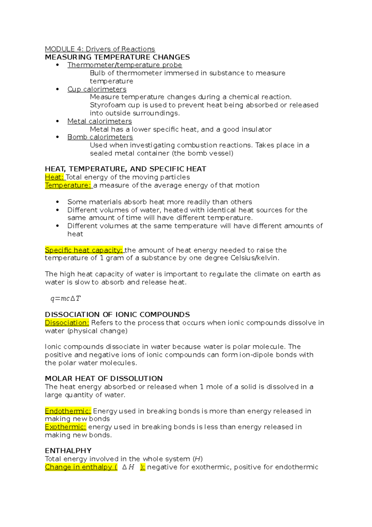 Module 4 – CHEM Notes - MODULE 4: Drivers of Reactions MEASURING ...