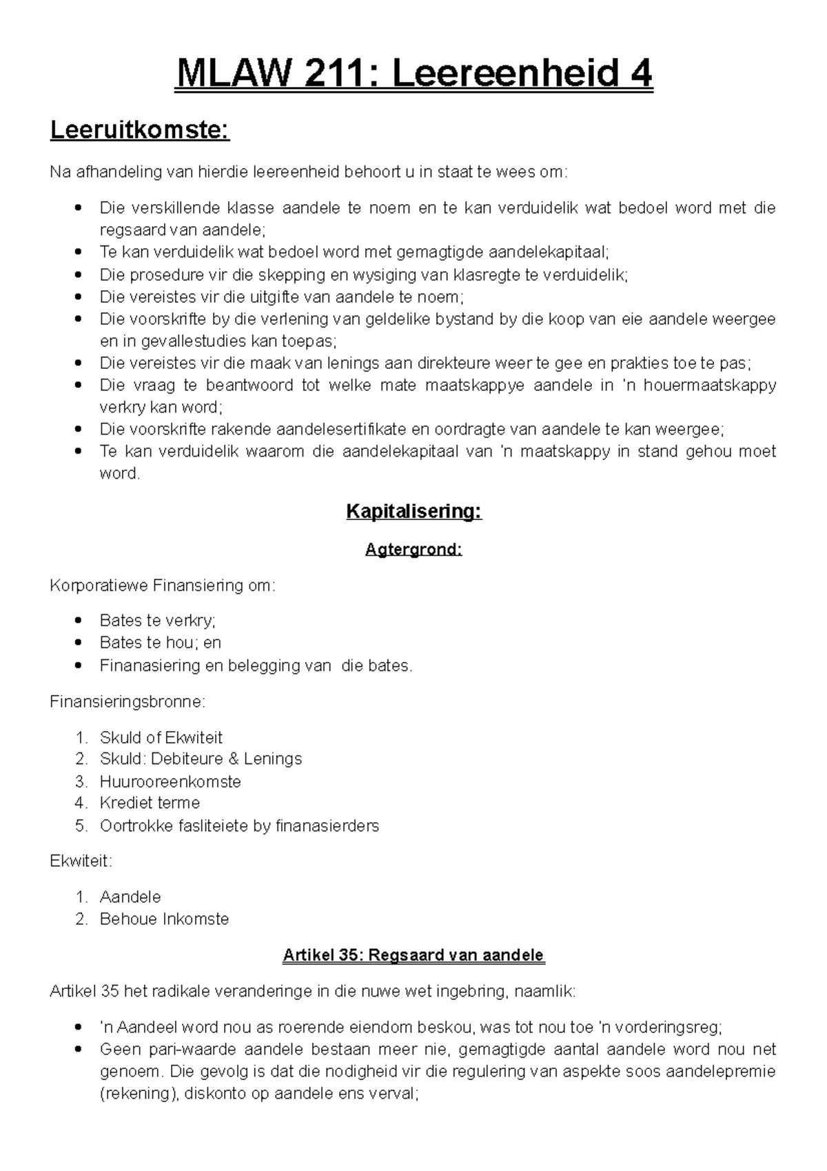 MLAW 211 Leereenheid 4 - Study unit 4 of MLAW 211 - MLAW 211 ...