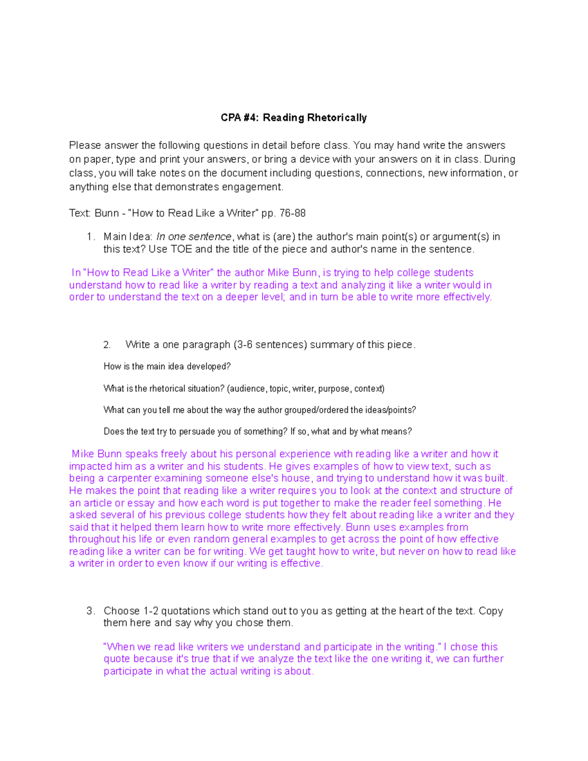 CPA #4 Reading Rhetorically - CPA #4: Reading Rhetorically Please ...