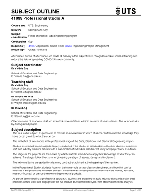 subject outline - SUBJECT OUTLINE 41089 Professional Studio B ...