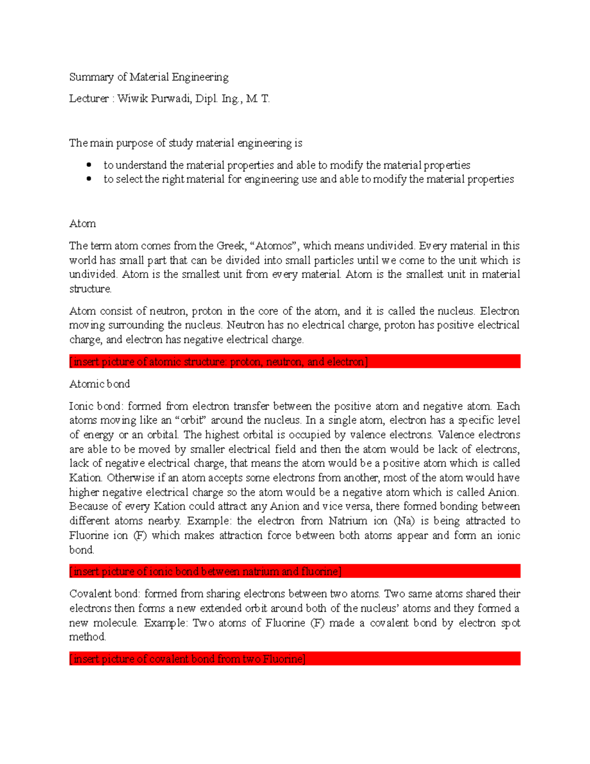 Summary material engineering ( Wiwik Purwadi) - Summary of Material ...