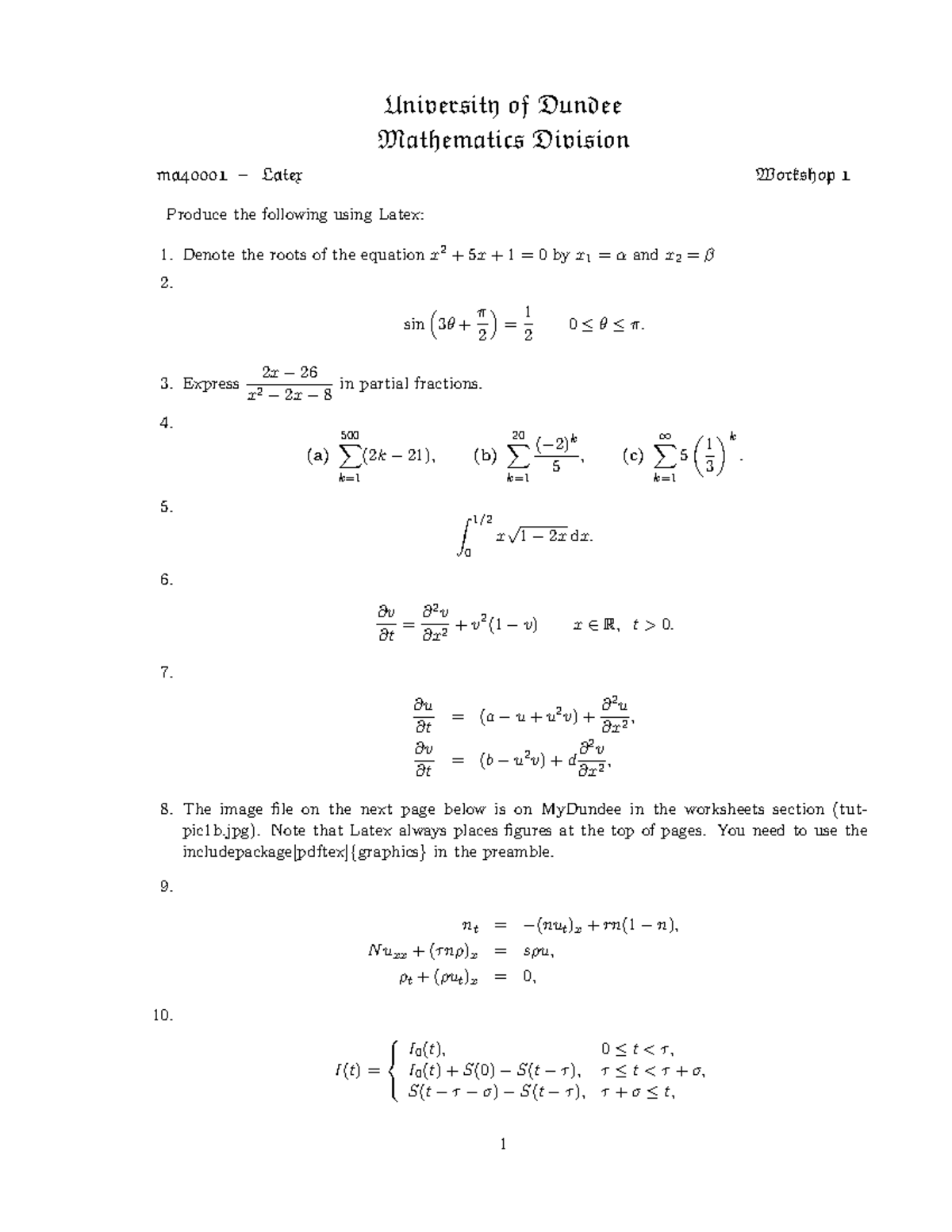 Typesetting equations worksheet - University of Dundee Mathematics ...