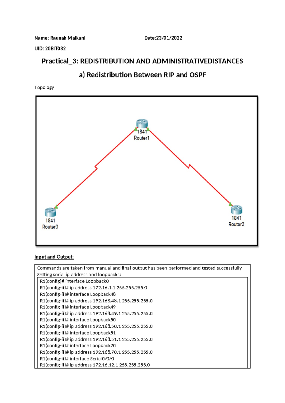 Raunakmalkani 20BIT032 practical 3a - Name: Raunak Malkani Date:23/01 ...