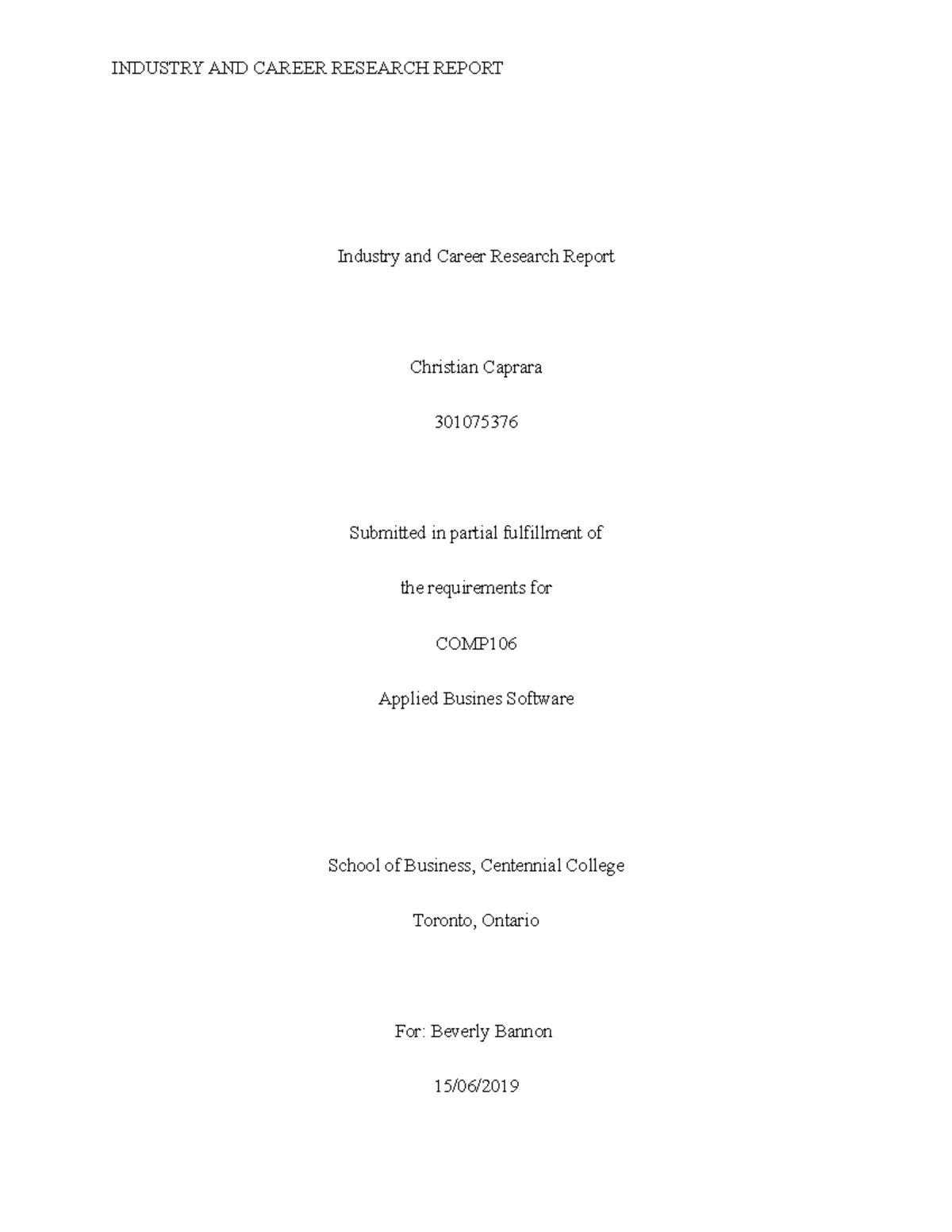 Career Research Report - Industry and Career Research Report Christian ...