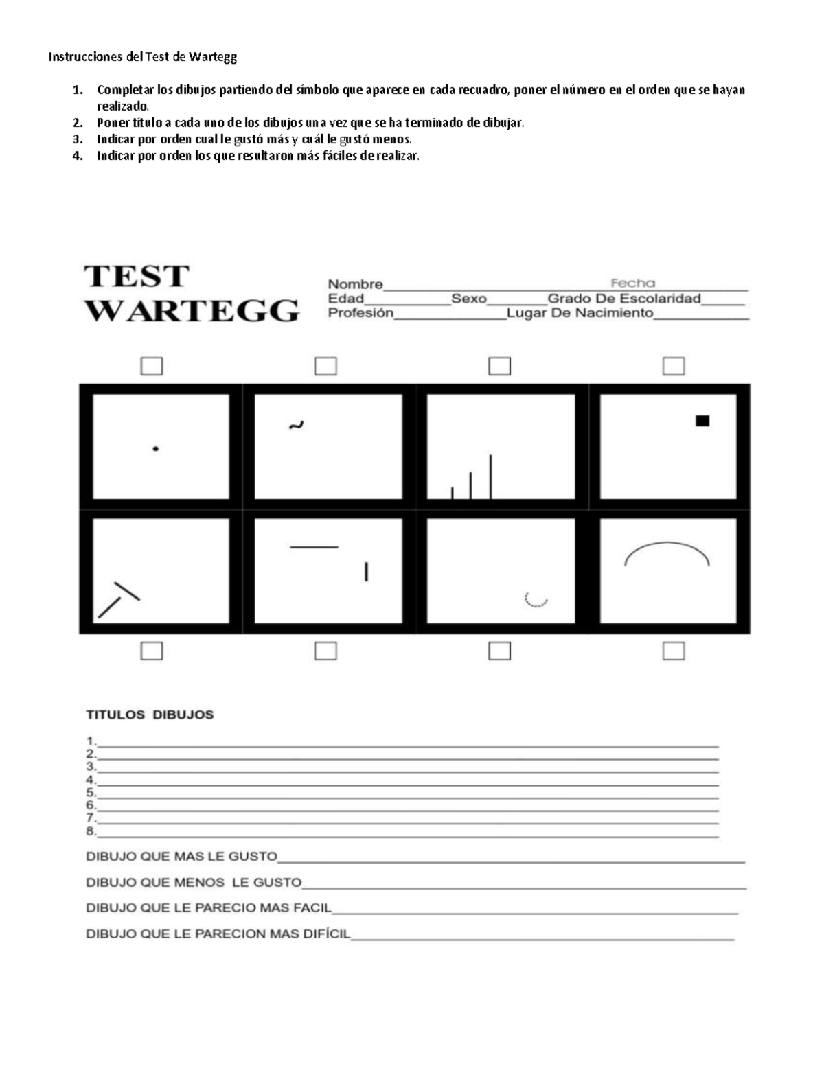 Pruebas psicotècnicas Wartegg Sointect Formato - Instrucciones del Test ...