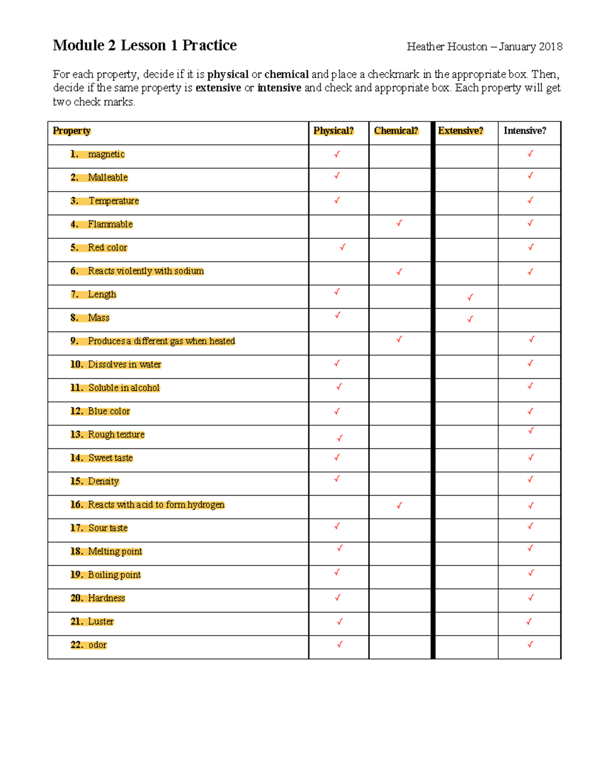 Module 2 Lesson 1 Practice Chemistry - Module 2 Lesson 1 Practice ...