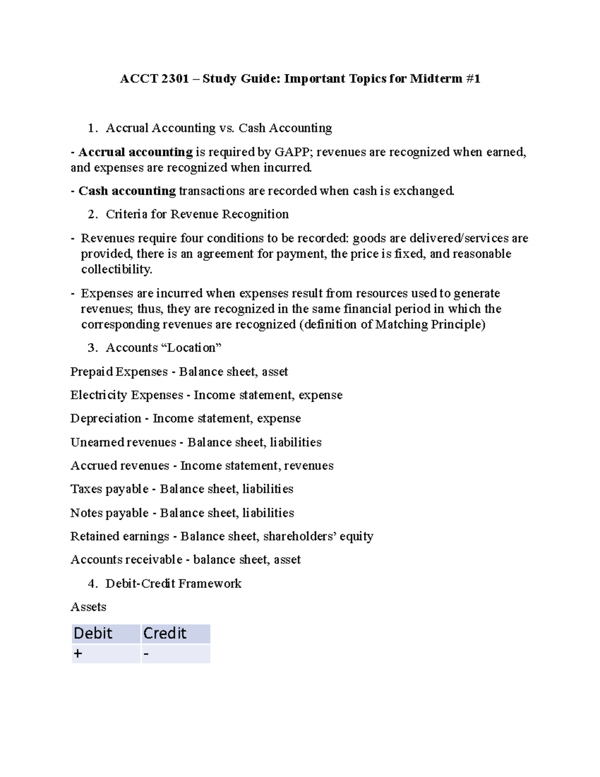 ACCT 2301 - Midterm#1 Study Guide - ACCT 2301 – Study Guide: Important ...
