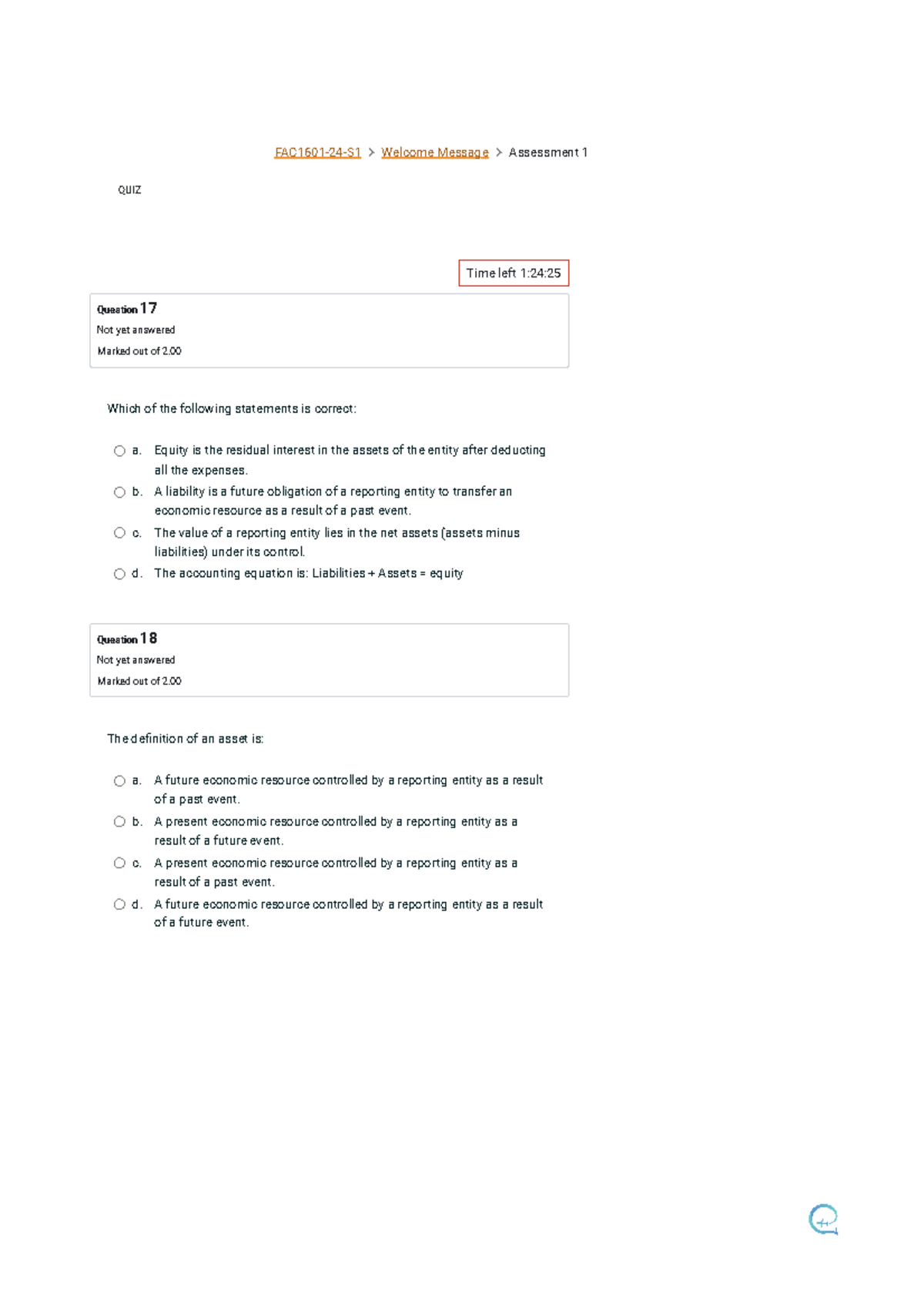 Assessment 1 (page 6 of 9) - FAC1601-24-S1 Welcome Message Assessment 1 ...