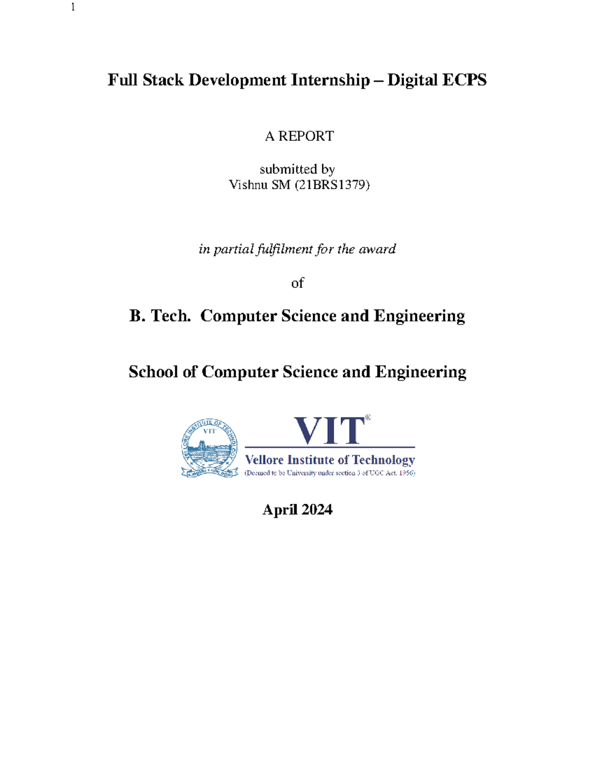 Internship Report Template - 1 Full Stack Development Internship ...