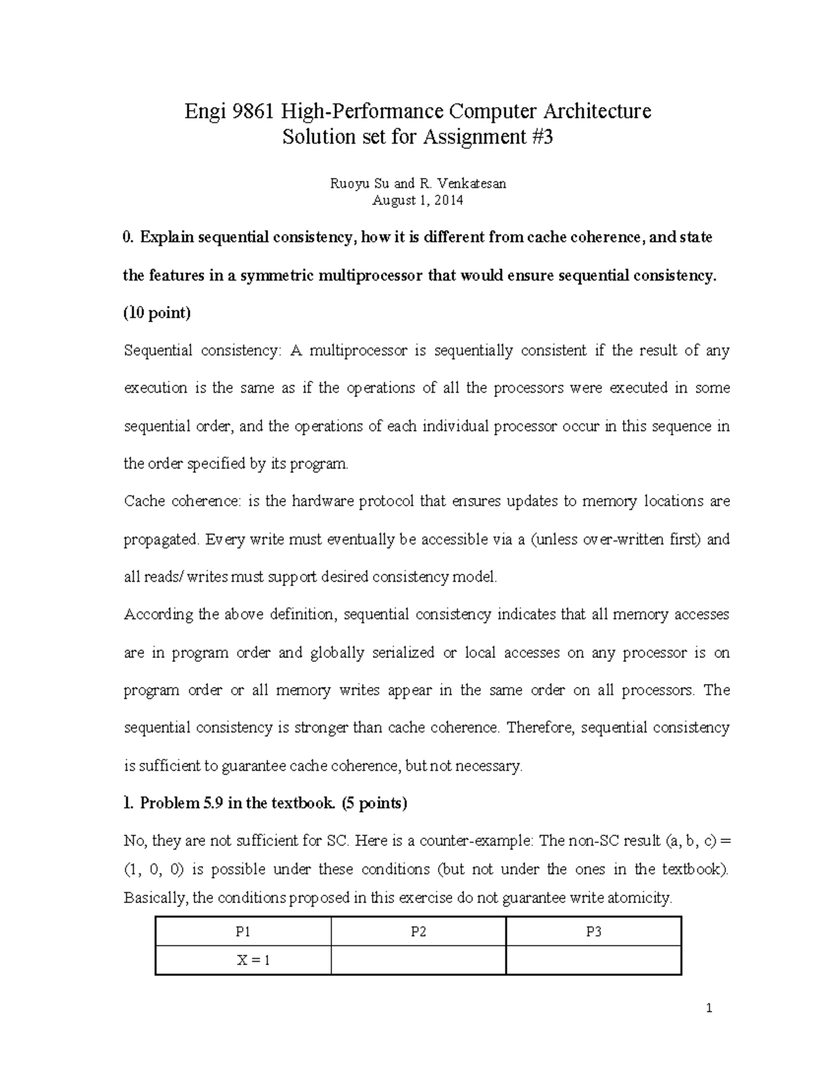 Assign #3 Solution 2014 - Engi 9861 High-Performance Computer Architecture Solution set for ...